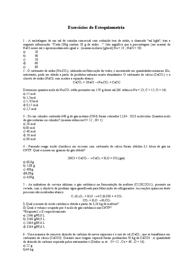 Lista Estequio | PDF