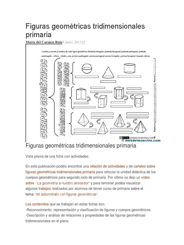 Geometría en tres dimensiones: actividades para primaria sobre figuras ...