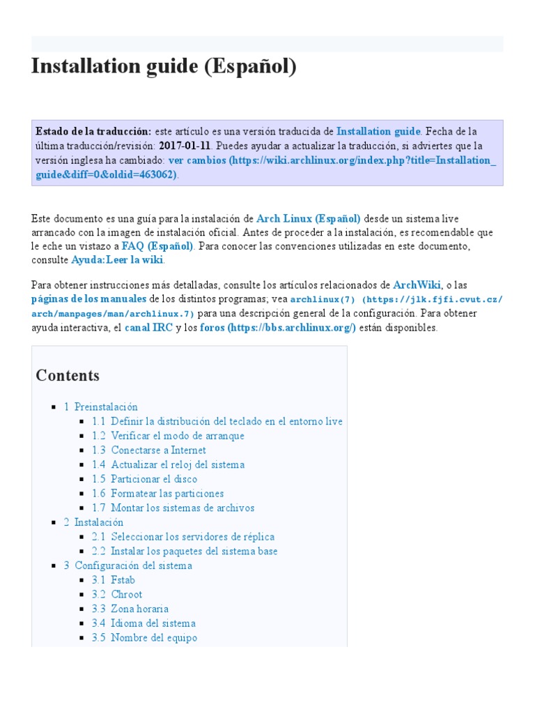 Installation Guide (Español) - ArchWiki | PDF | Archivo de computadora | Interfaz de línea de ...