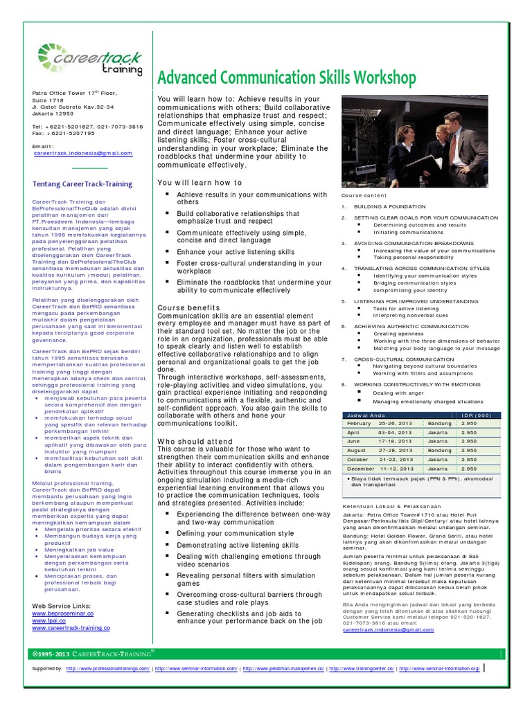 Advanced Communication Skills Workshop | PDF | Communication | Psychology
