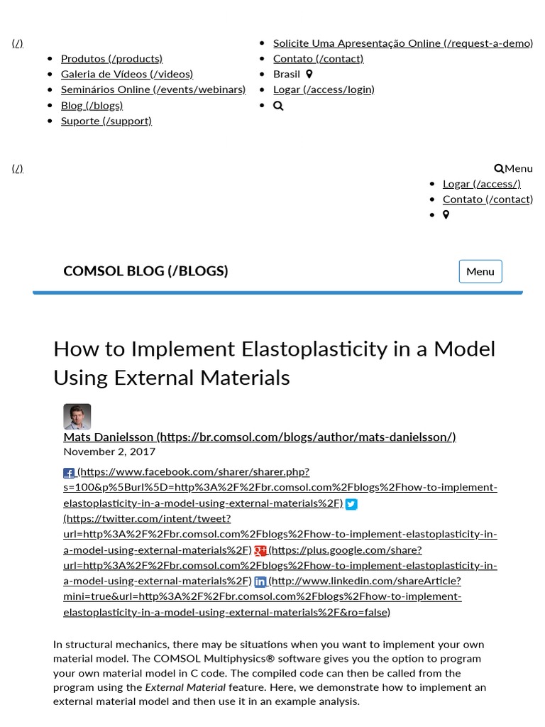 How To Implement Elastoplasticity in A Model Using External Materials - COMSOL Blog | PDF ...