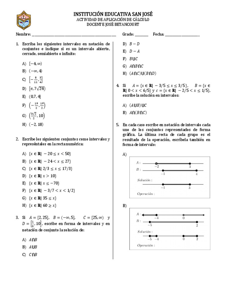 Taller de Intervalos | PDF | Intervalo (Matemáticas) | Estructuras matemáticas