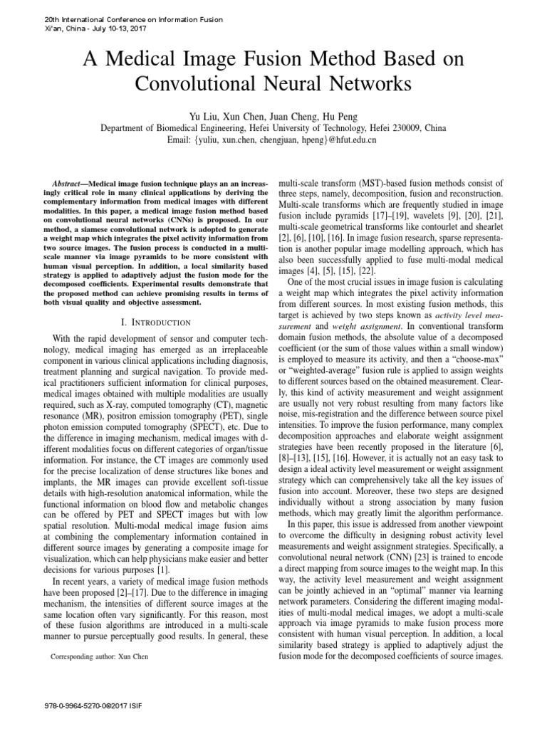 A Medical Image Fusion Method Based On Convolutional Neural Networks ...