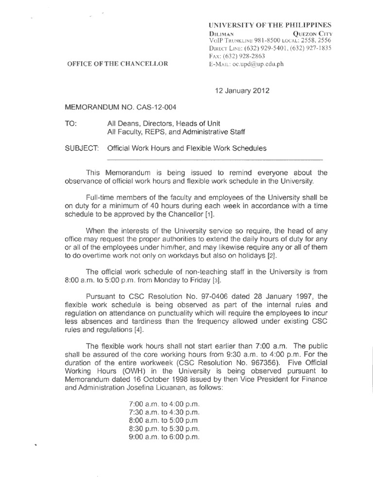 Memo On Official Work Hours PDF | PDF