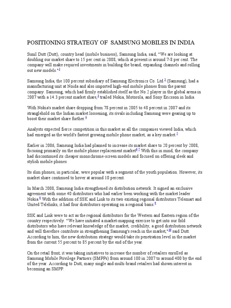 Positioning Strategy of Samsung Mobiles in India | PDF | Samsung ...