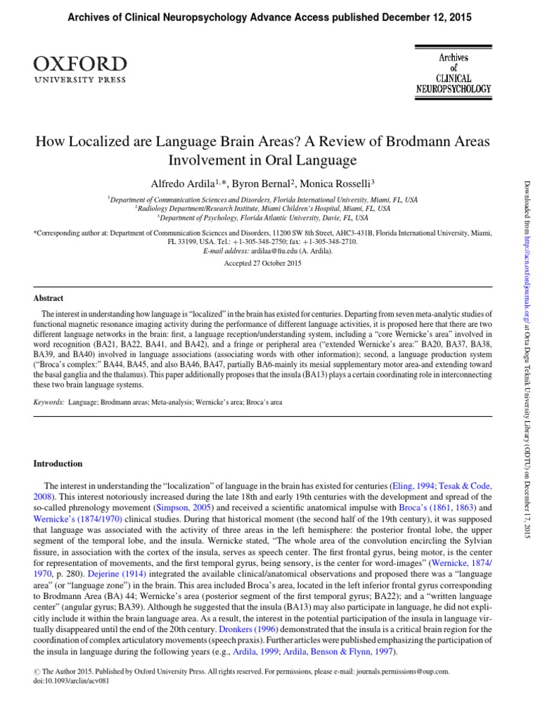 Localization of Language in Brain Areas | PDF | Frontal Lobe | Parietal ...