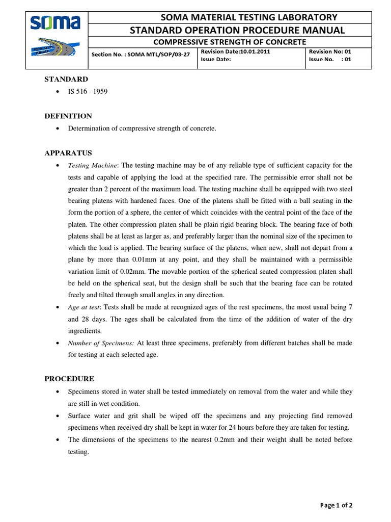 SOP-03-27-compressive Strength of Concrete | PDF | Sphere | Concrete