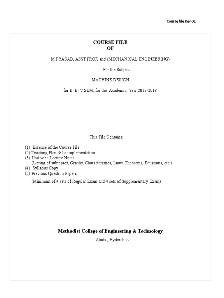 Course File Machine Design | PDF | Gear | Bearing (Mechanical)