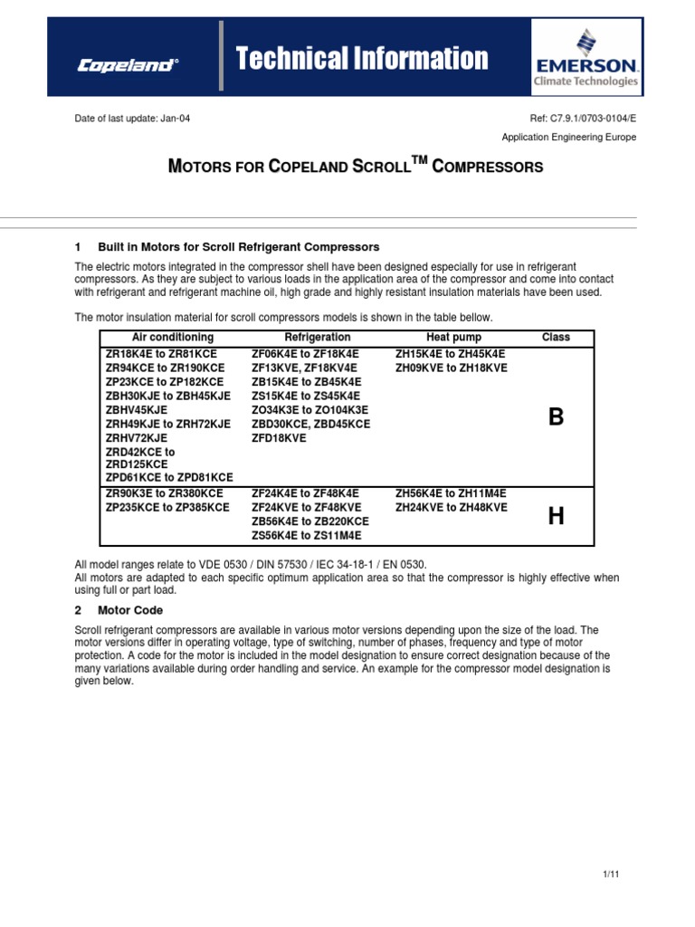 256 Copeland Scroll Motor Technical Information PDF | PDF | Fuse ...