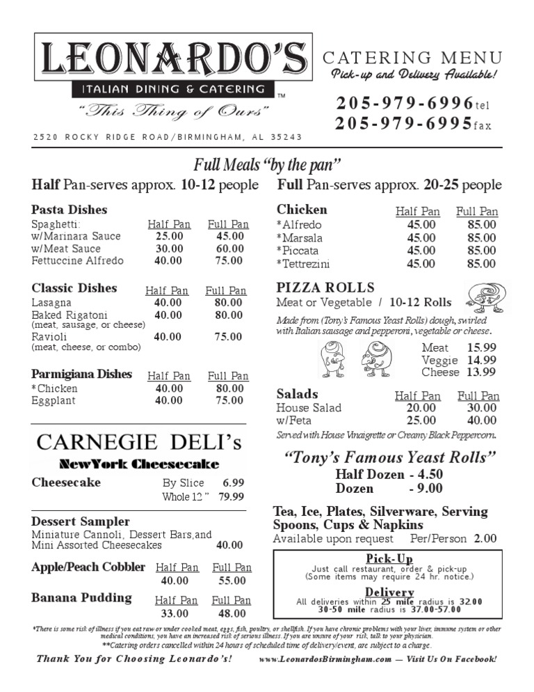 Leonardo's Catering Menu | PDF | Mediterranean Cuisine | Eating ...