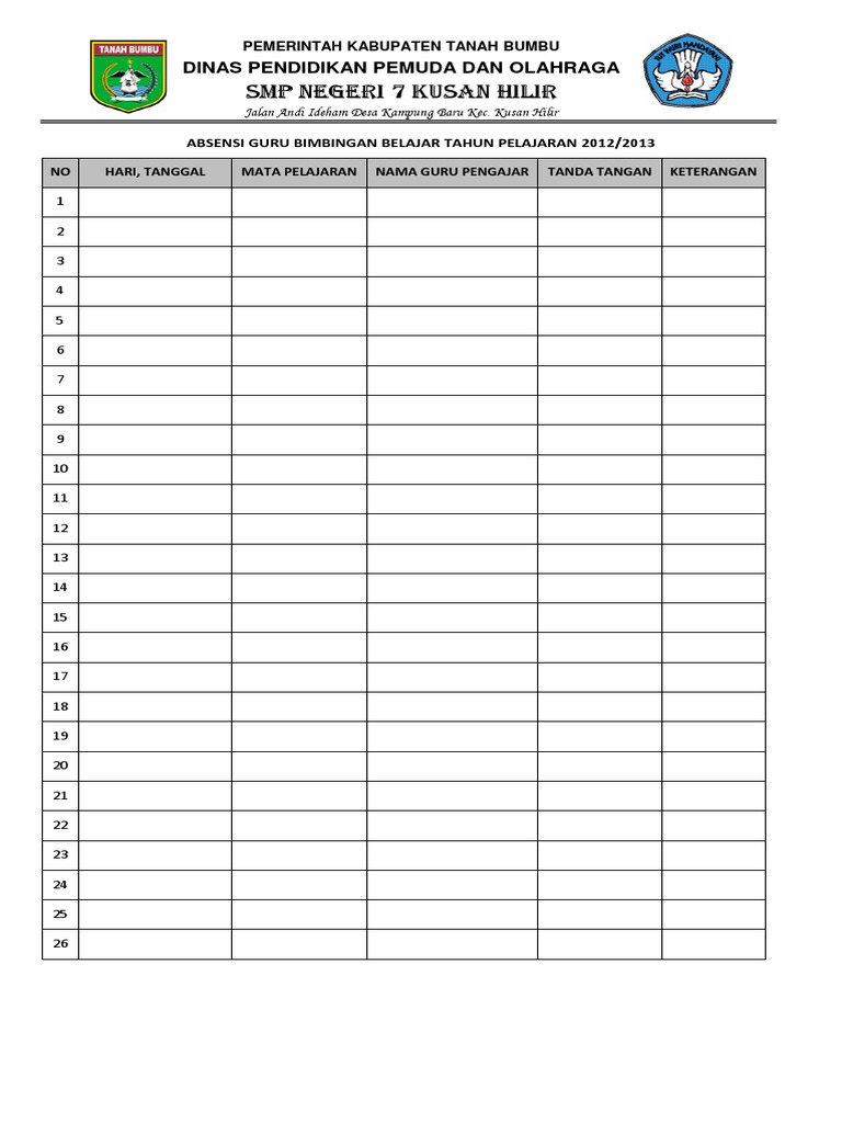 Absensi & Slip Honor Guru Bimbel | PDF