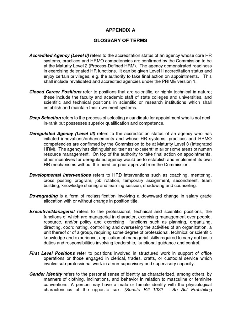 Appendix A Glossary of Terms: - An Act Prohibiting | PDF | Human Resource Management | Gender