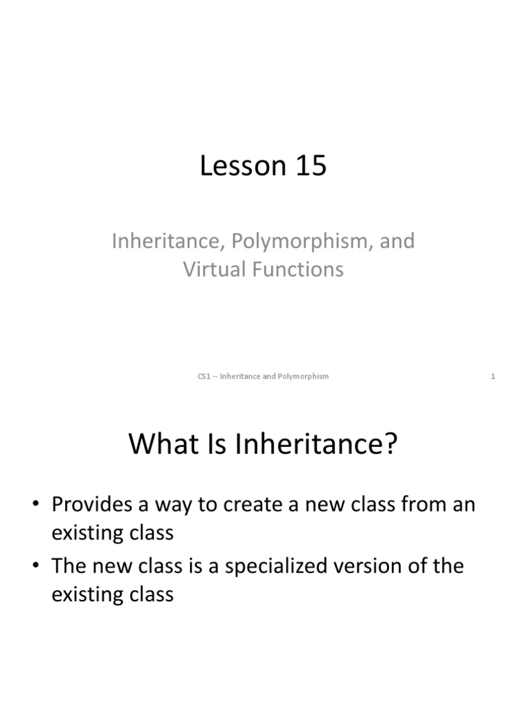 Lesson 15: Inheritance, Polymorphism, and Virtual Functions | PDF | Inheritance (Object Oriented ...