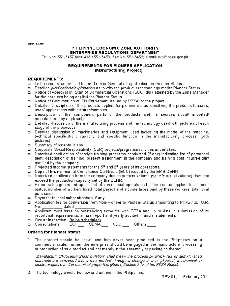Pioneer Status Application Requirements | PDF | Corporate Social ...