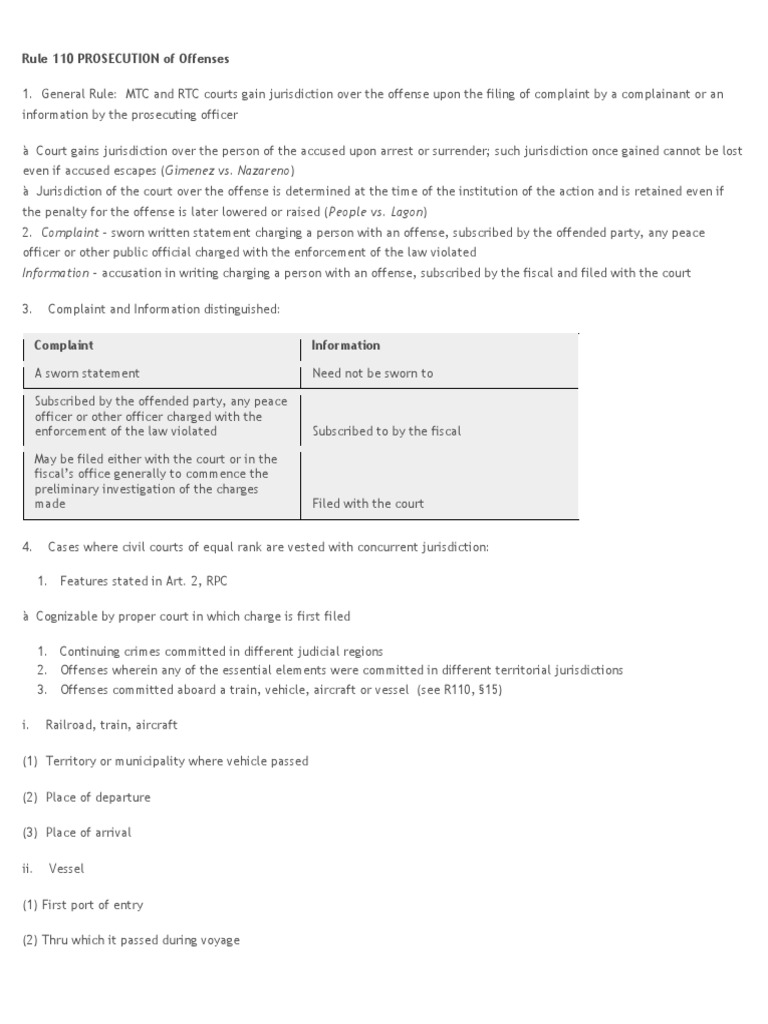 Rule 110 PROSECUTION of Offenses | PDF | Plea | Bail