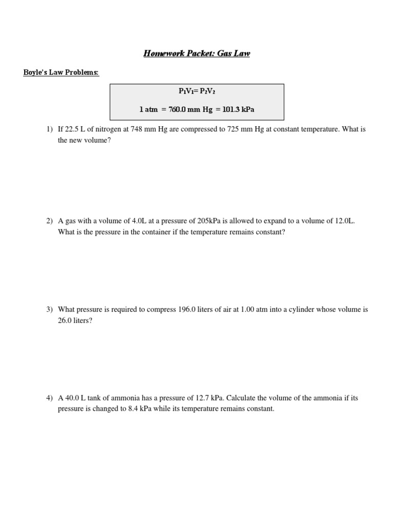 Gas Law Homework | Download Free PDF | Litre | Gases