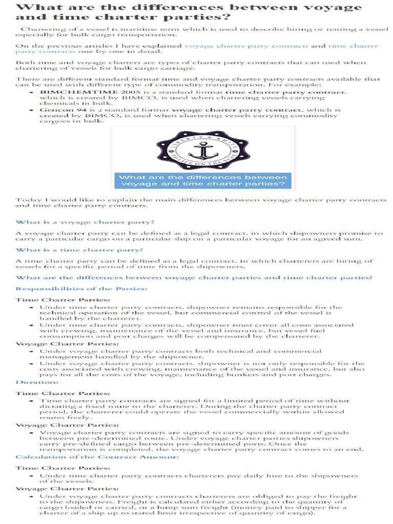 Voyage and Time Charter Parties | PDF