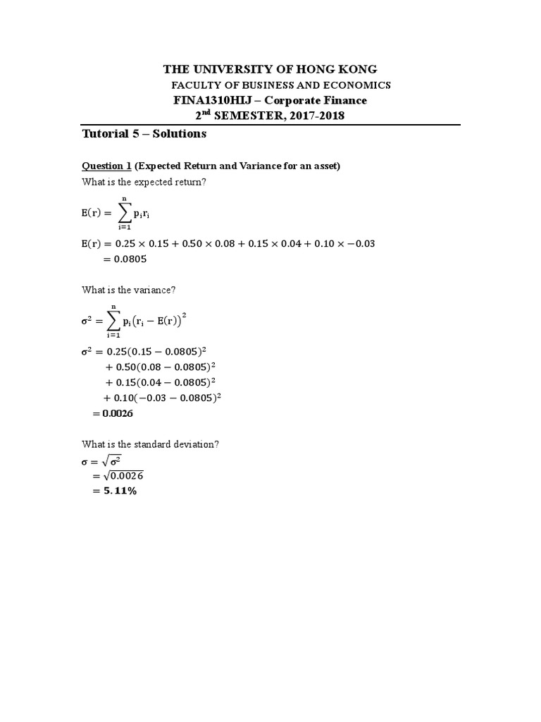 Tutorial 5 Solutions | PDF | Standard Deviation | Variance