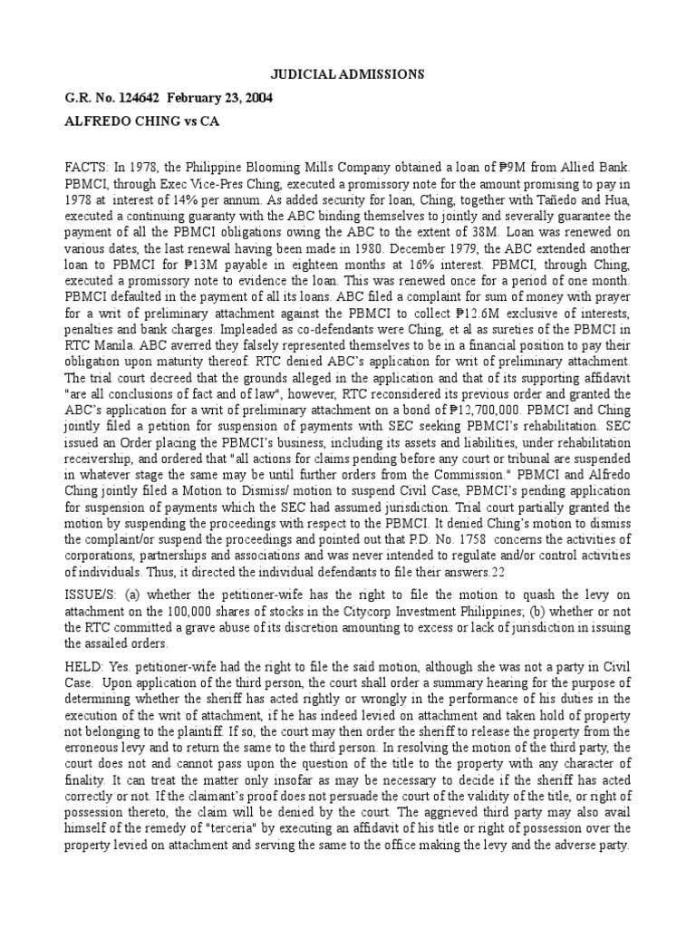 Evid Cases Judicial Admissions | PDF | Evidence | Complaint