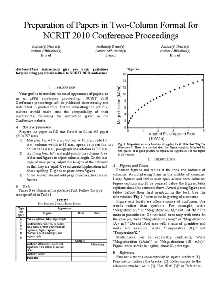 Preparation of Papers in Two-Column Format For NCRIT 2010 Conference ...
