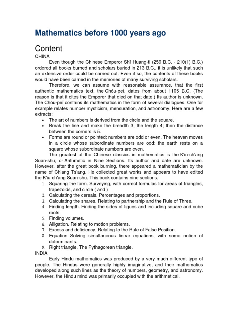 Mathematics Before 1000 Years Ago | Download Free PDF | Geometry ...