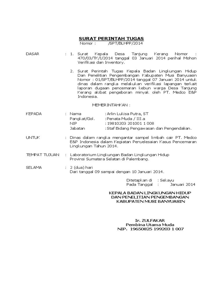 Contoh Surat Perintah Tugas | PDF