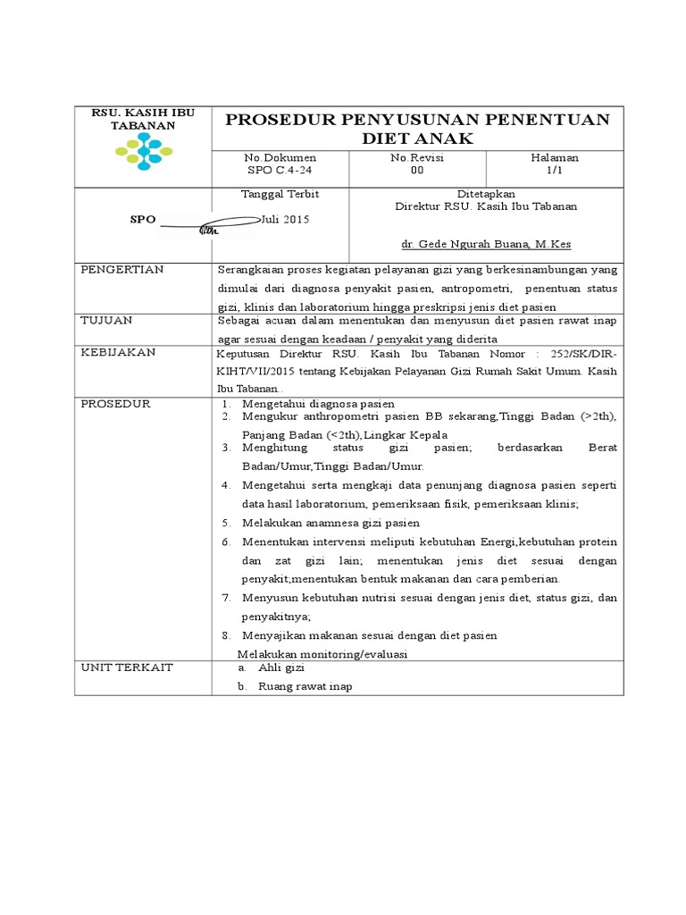 1.5 SOP Prosedur Penyusunan Penentuan Diet Anak | PDF | Pengembangan ...