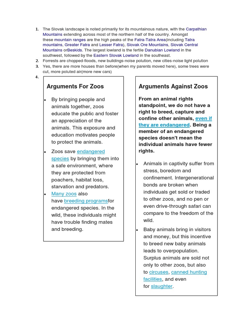 Arguments For Zoos Arguments Against Zoos: Endangered Species | PDF ...