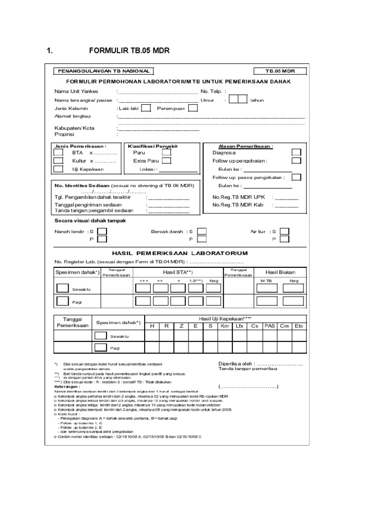 Petunjuk Isi FORMULIR TB 05 MDR-2 | PDF