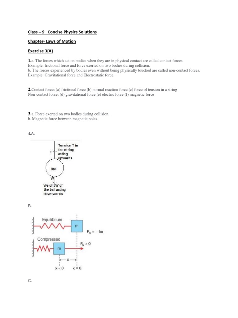 Class - 9 Concise Physics Solutions Chapter-Laws of Motion Exercise 3 (A) 1 | PDF | Teaching ...