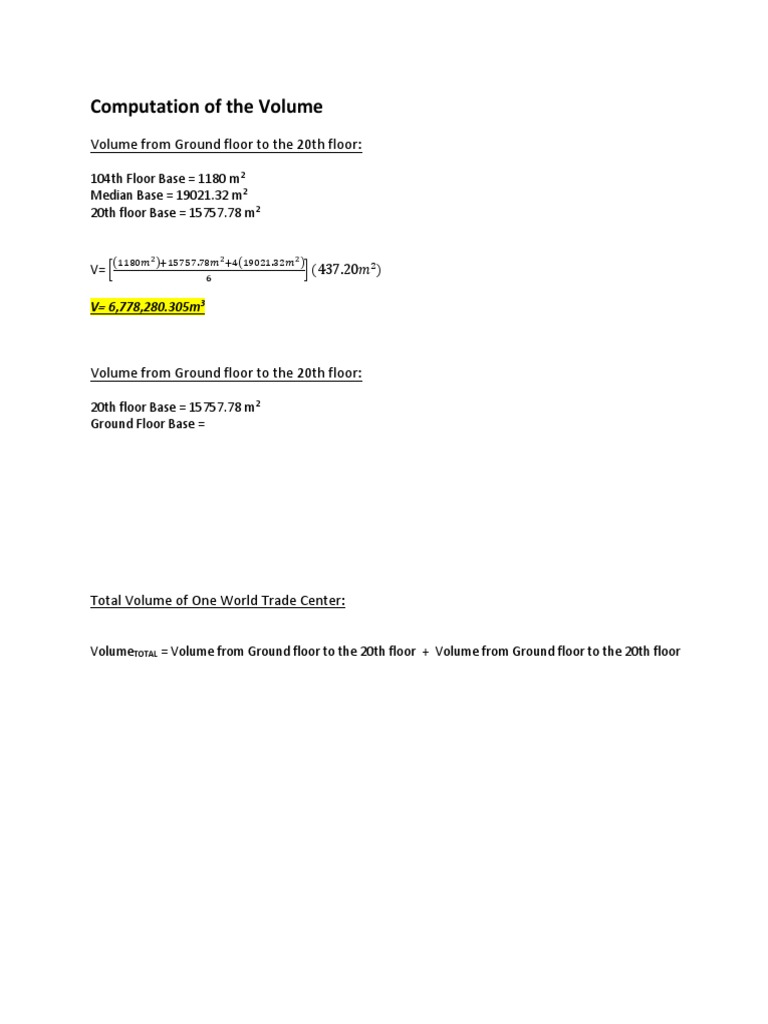 Computation of The Volume: Volume From Ground Floor To The 20th Floor | PDF
