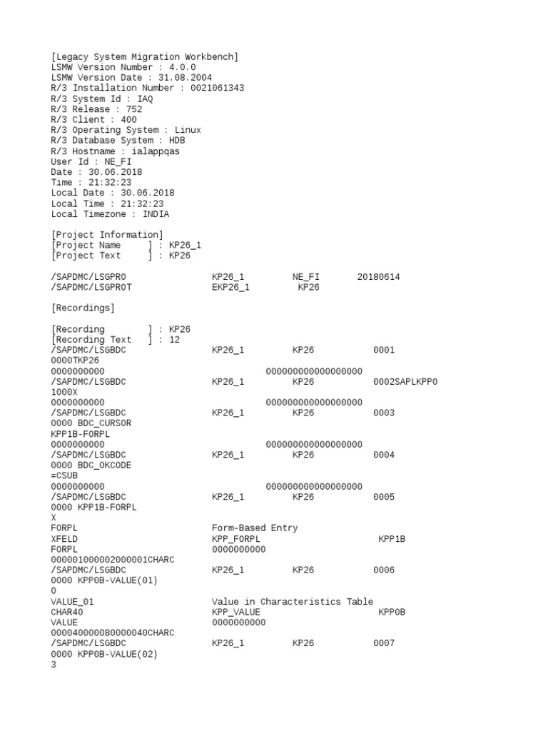 Legacy System Migration Workbench Recording for KP26 Project Setup and Data Entry | PDF ...