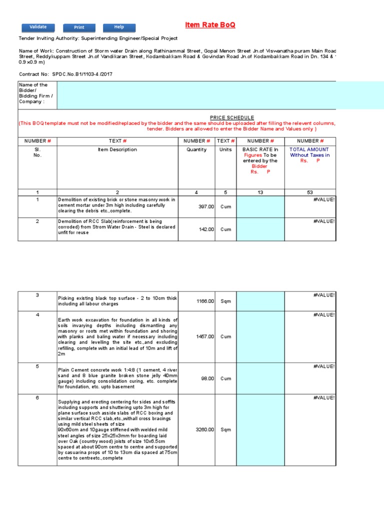 Item Rate Boq: Validate Print Help | PDF | Concrete | Pipe (Fluid ...