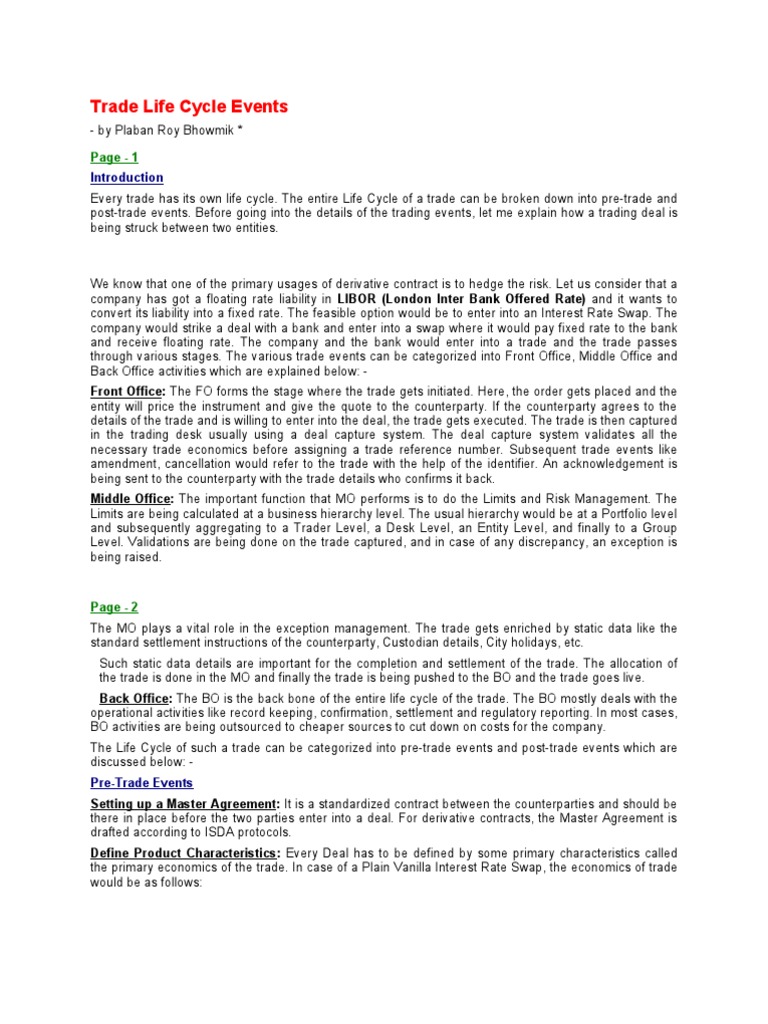 Trade Life Cycle Events | PDF | Swap (Finance) | Libor