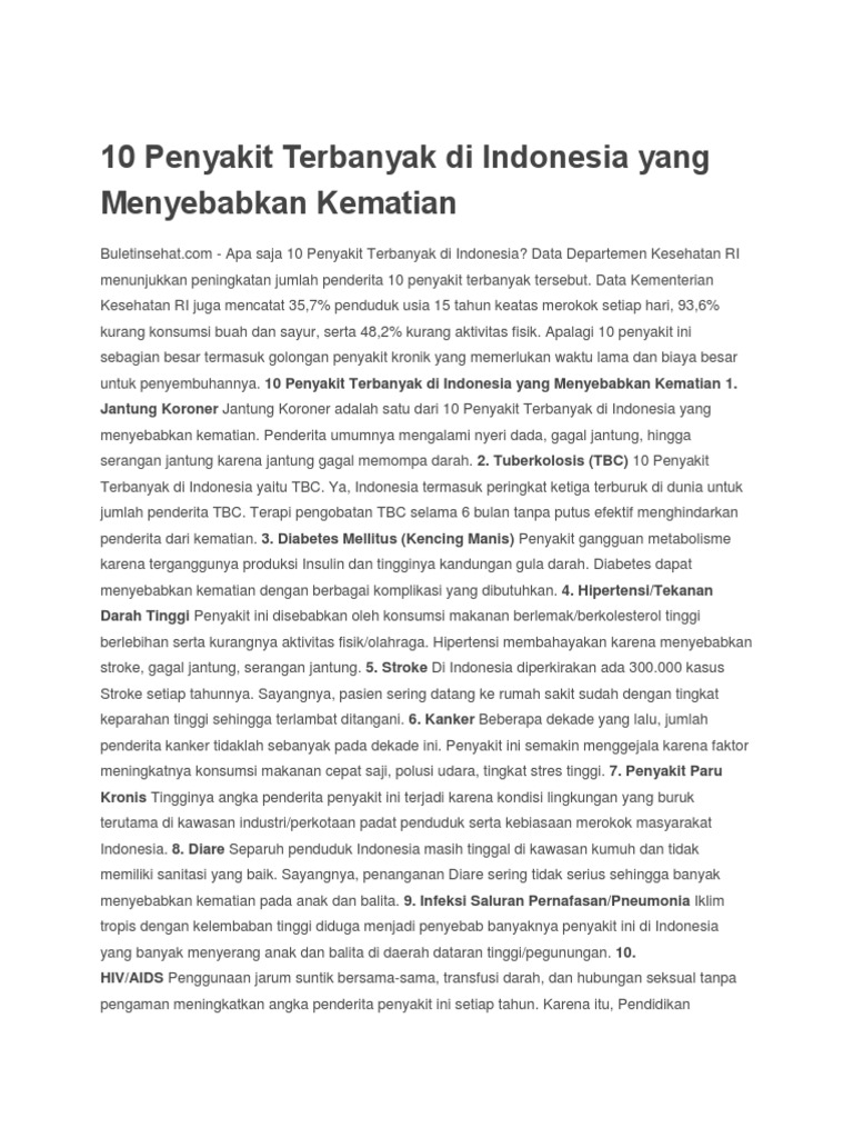 10 Penyakit Terbanyak Di Indonesia | PDF