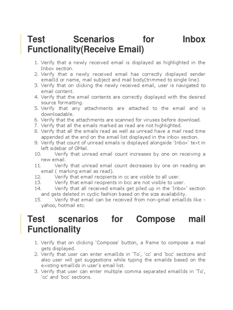 Test Scenarios For Inbox Functionality | PDF | Search Engine ...