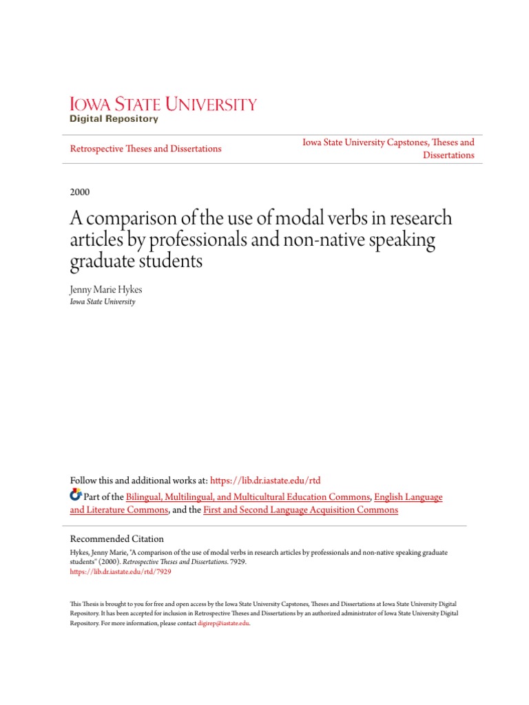 A Comparison of The Use of Modal Verbs in Research Articles by PR | PDF ...