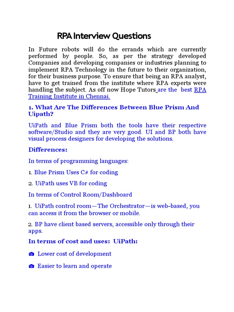 RPA Interview Questions and Insights | PDF | Automation | Business Process