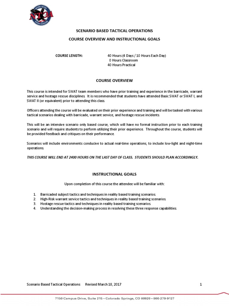 Scenario Based Tactical Operations Course Overview and Instructional ...