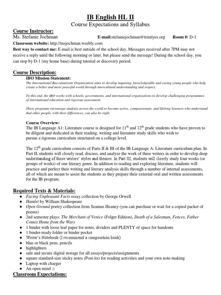 Ib HL II Syllabus | PDF | Homework | Rubric (Academic)