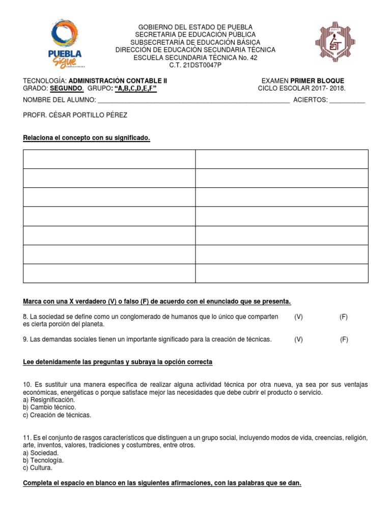 Examen Bloque II. Admon Contable II | PDF | Educación Secundaria | Bienes