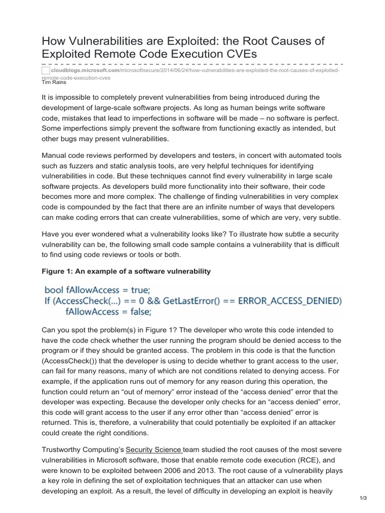 How Vulnerabilities Are Exploited: The Root Causes of Exploited Remote Code Execution Cves | PDF ...
