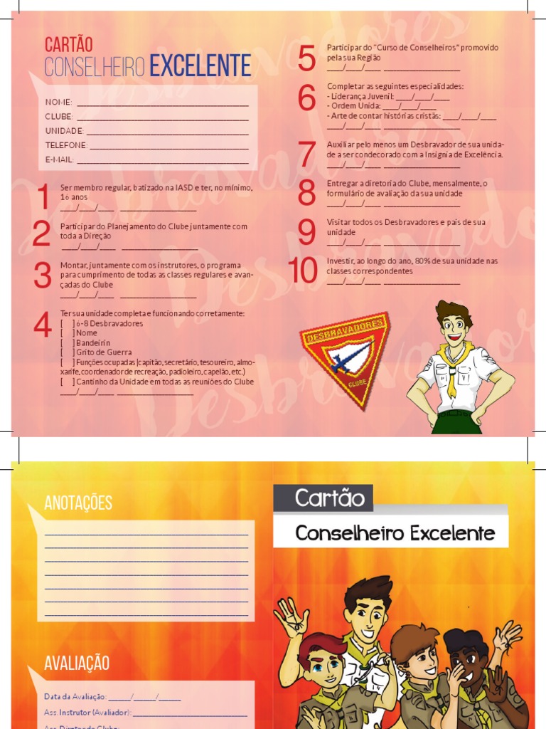 Cartao Conselheiro Excelente DBV | PDF | Organizações juvenis | Pré ...
