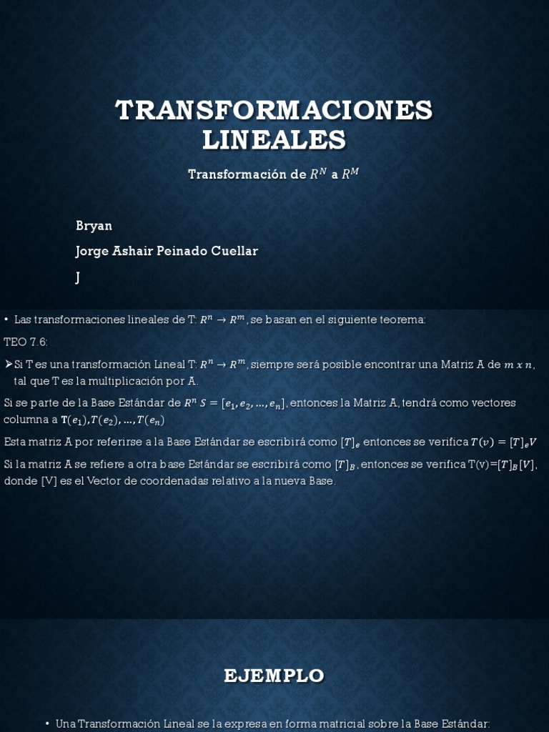 Transformaciones lineales entre espacios vectoriales | PDF | Mapa lineal | Matriz (Matemáticas)