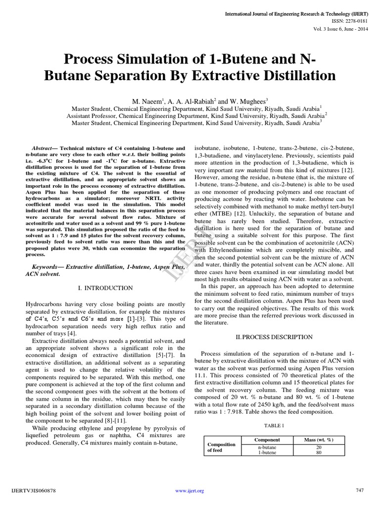 Process Simulation of N-Butane and 1 - Butane | PDF | Distillation | Chemical Process Engineering