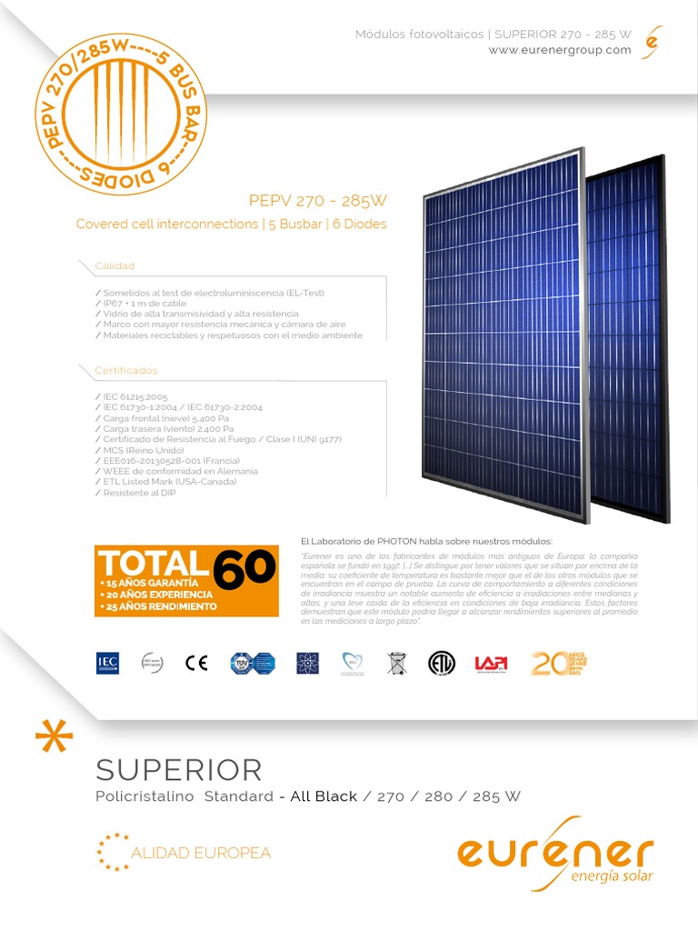 Módulos Fotovoltaicos Eurener | PDF | Fotovoltaica | Aluminio