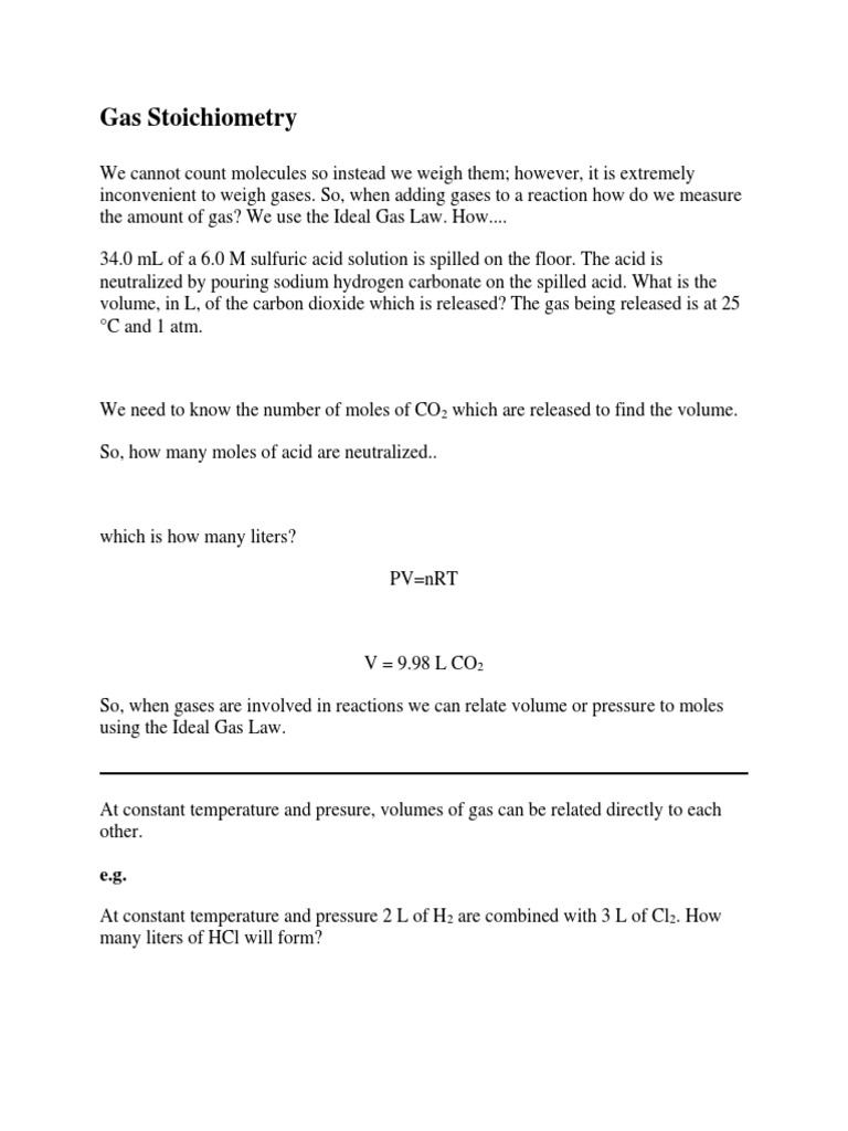 Gas Stoichiometry | Download Free PDF | Stoichiometry | Mole (Unit)