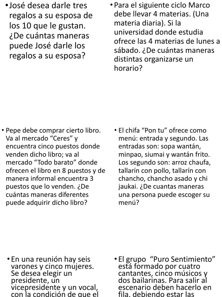 Ejercicios de Combinatoria 3 | PDF | Ajedrez | Cocina