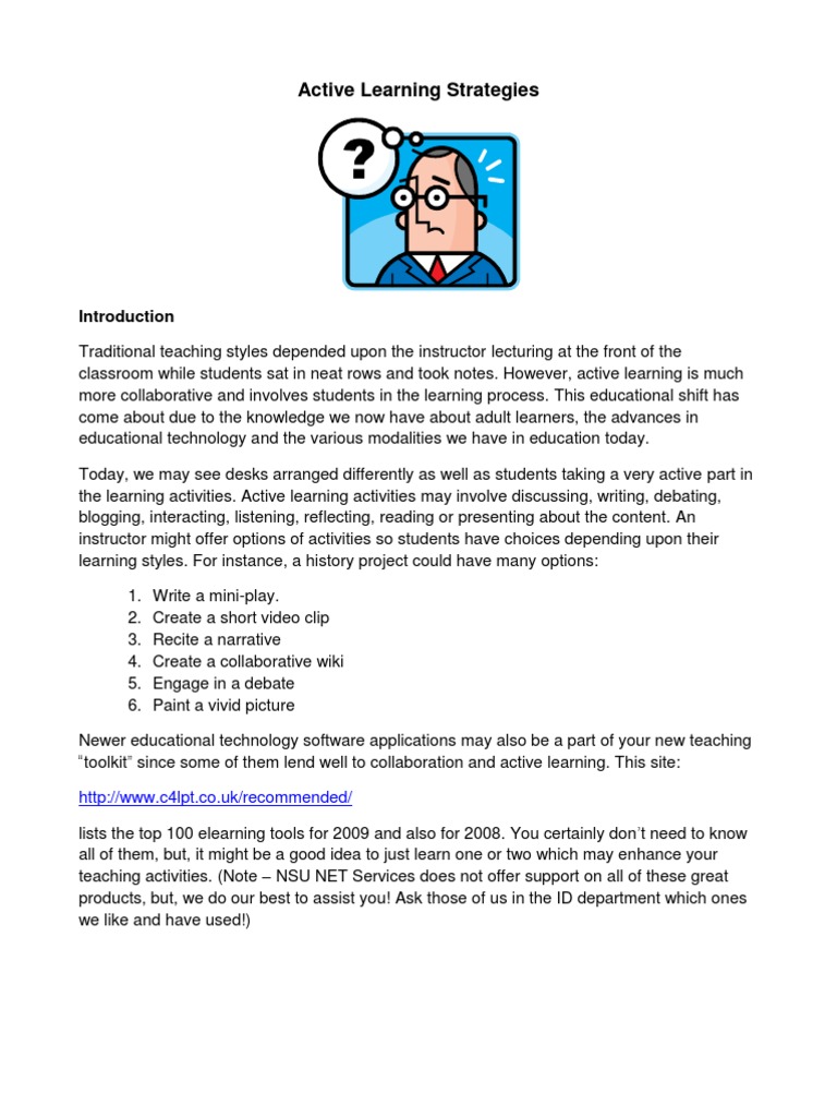 Active Learning Strategies | PDF | Educational Technology | Pedagogy