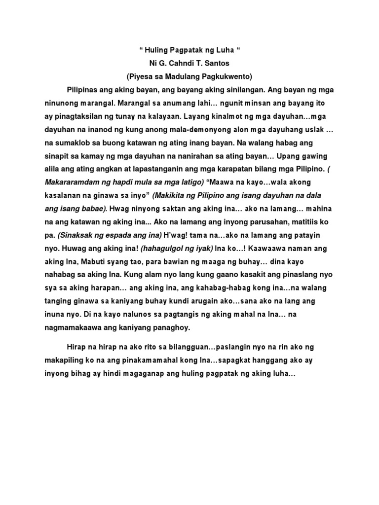 Huling Pagpatak NG Luha - Piyesa Sa Madulang Pagkukwento | PDF
